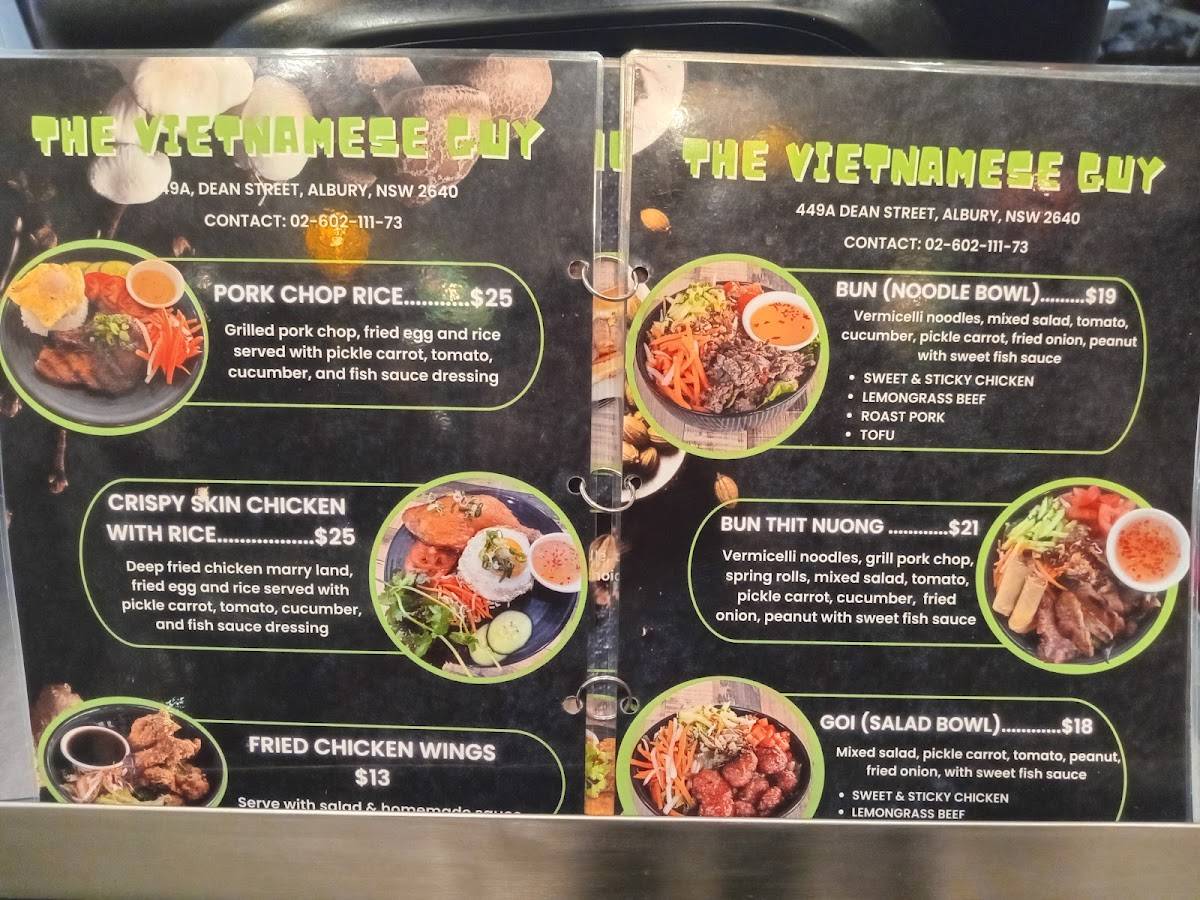 Menu at The Vietnamese Guy restaurant, Albury