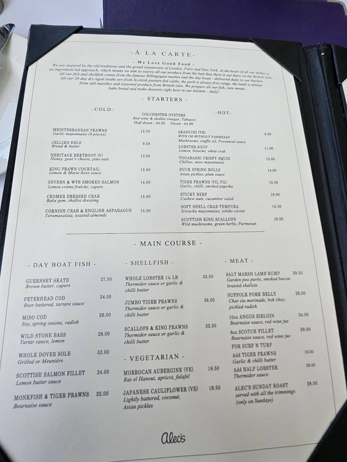 Menu at Alec's Restaurant, Brentwood