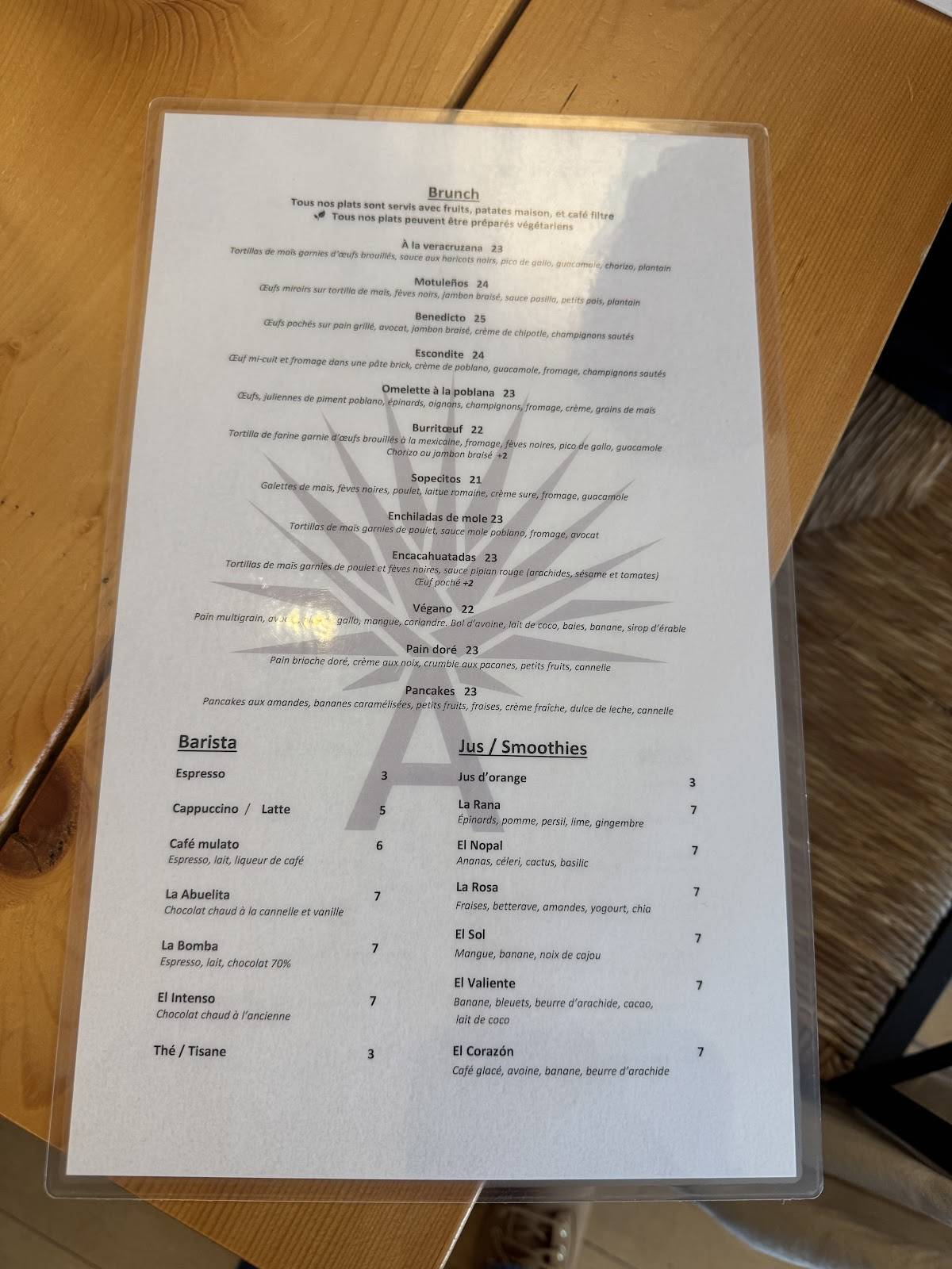 Menu au Alejandro restaurant, Montréal