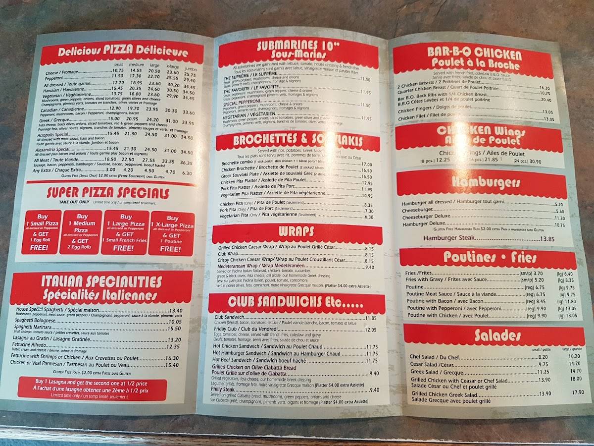 Menu at Alexandria Restaurant Pizza, Alexandria