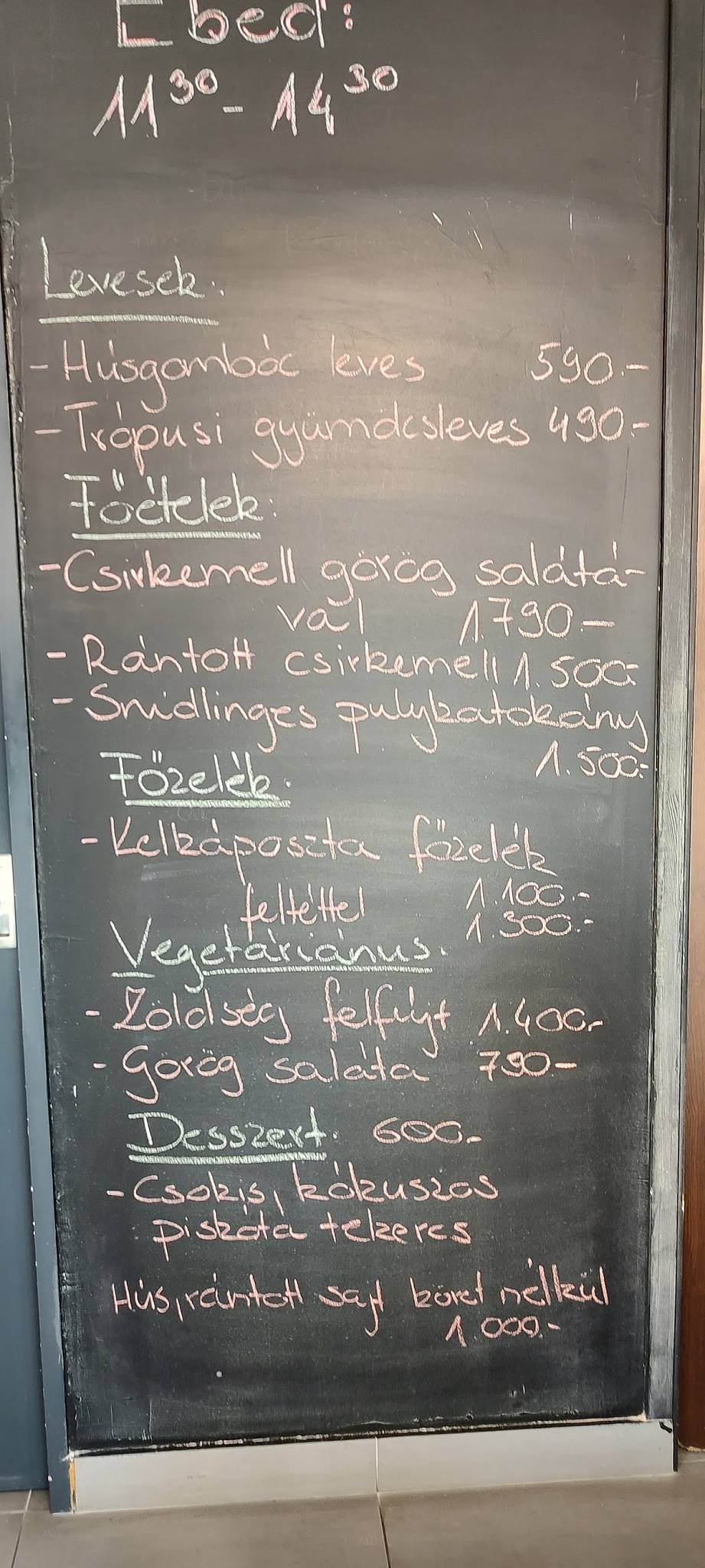 Menu at Alexis Restaurant, Budapest