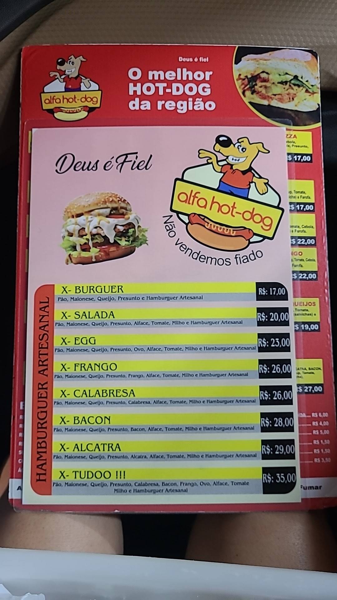 Menu em Alfa Hot Dog restaurante, Curitiba