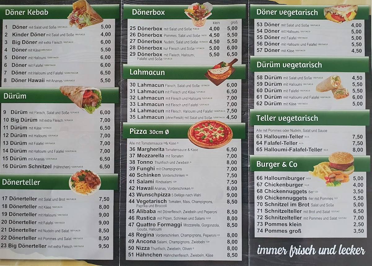 Menu au Alibaba Döner restaurant, Borsdorf
