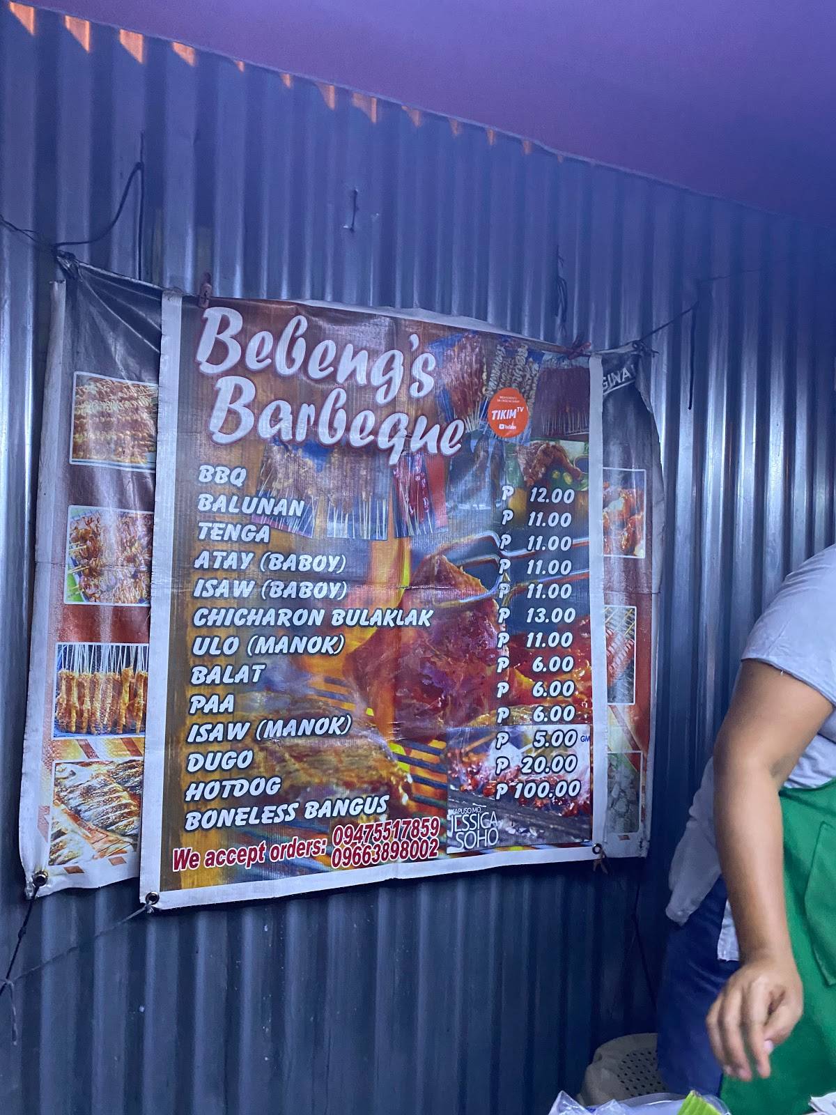 Menu at Aling Bebeng's BBQ, Makati