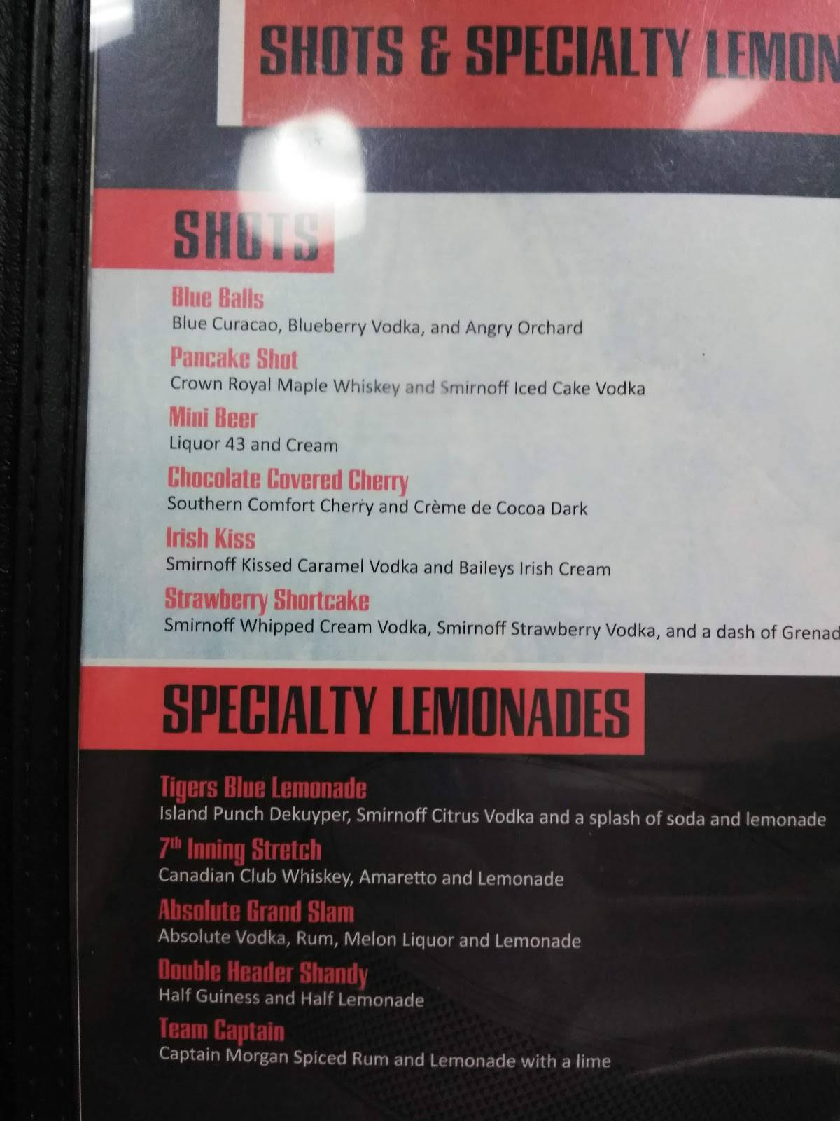 Menu at The Broadcast Booth pub & bar, Allen Park
