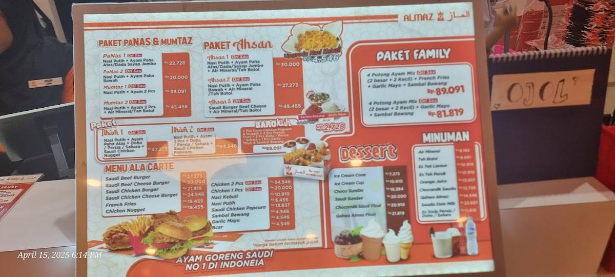 Menu at Almaz Fried Chicken - Batam Centre restaurant, Batam
