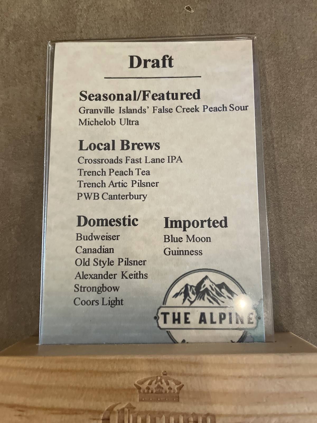 Menu at Alpine Pub & Grill, Prince George
