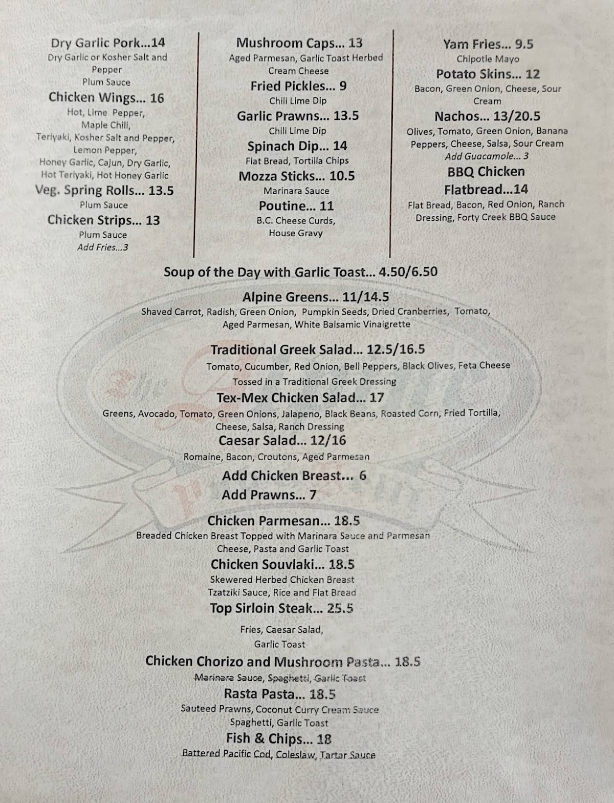 Menu at Alpine Pub & Grill, Prince George