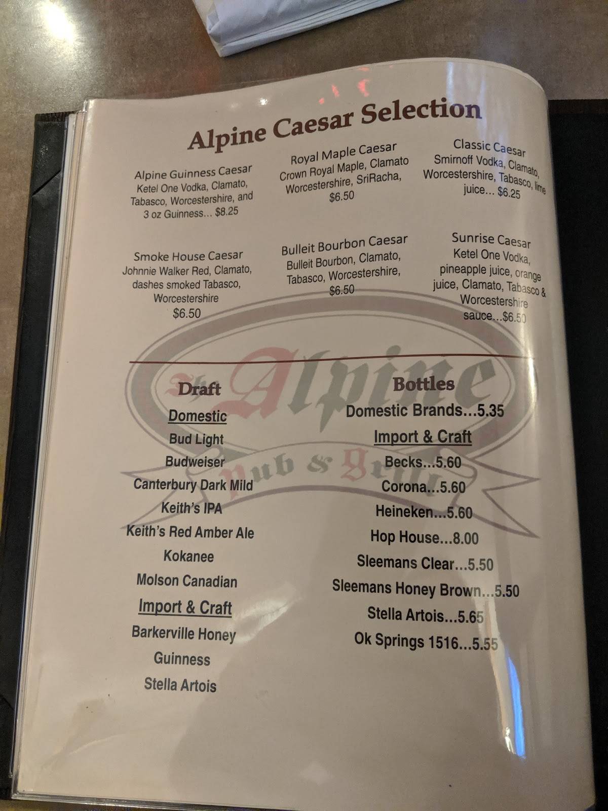 Menu at Alpine Pub & Grill, Prince George