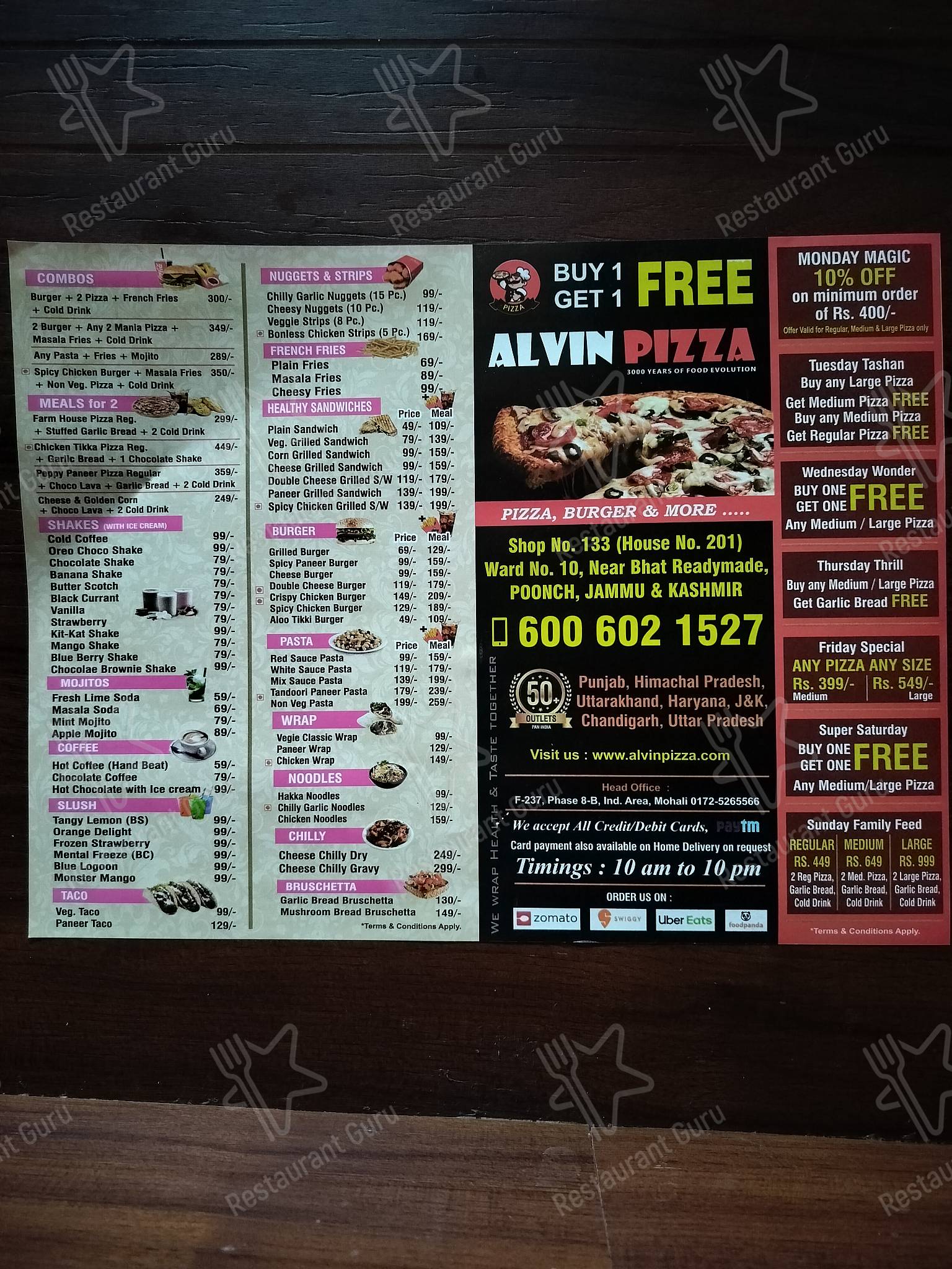 Menu at Alvin Pizza Surankote, India