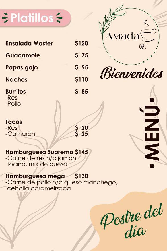Menu at Amada Café, Zihuatanejo