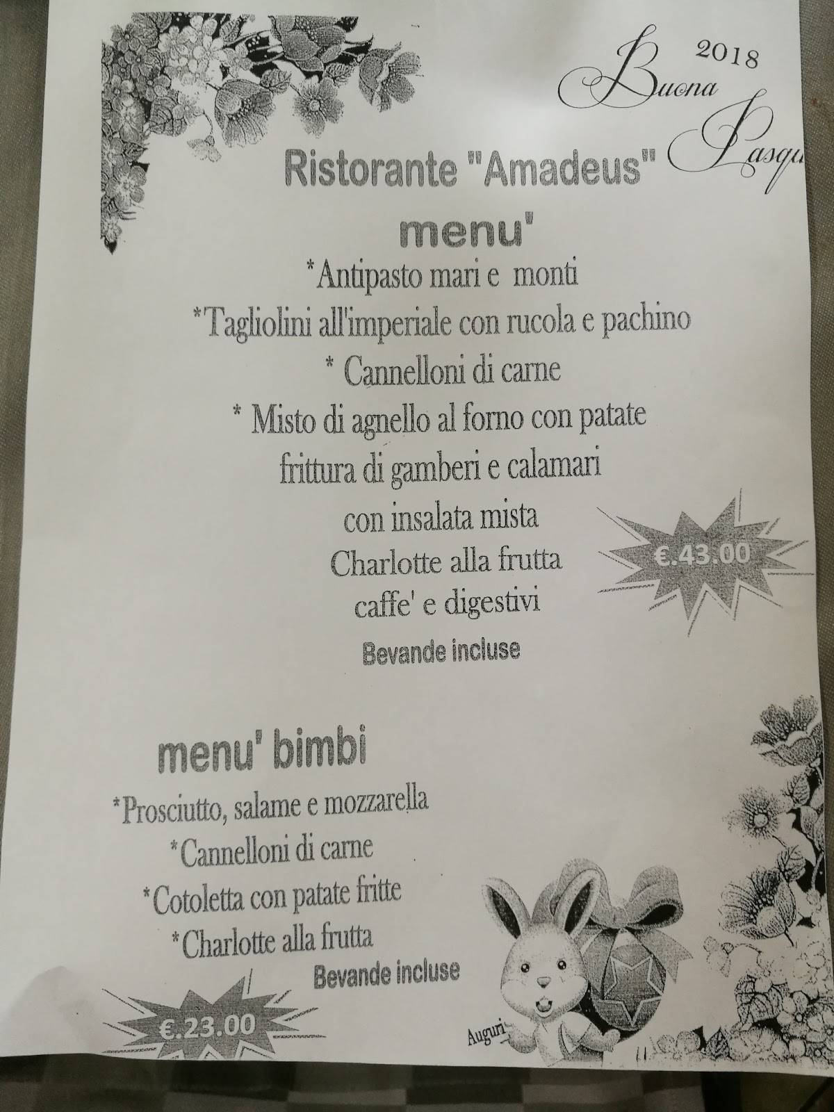 Menu da Amadeus Ristorante, Montecelio