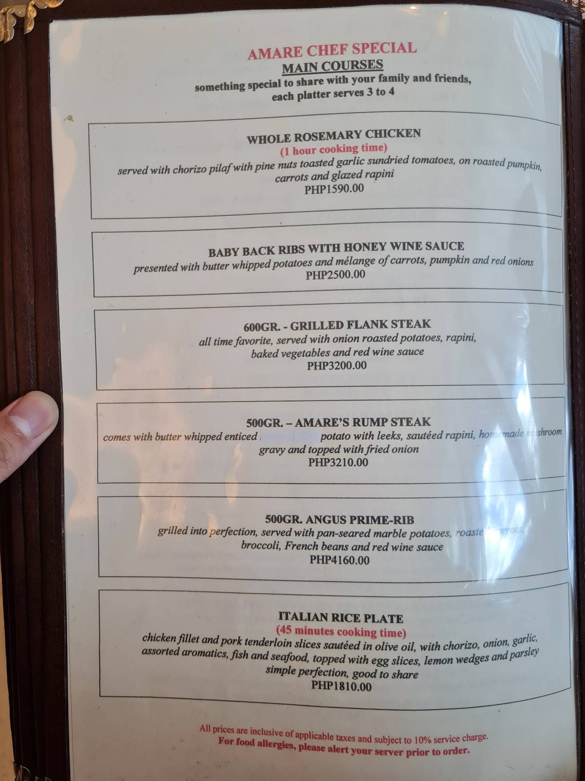 Menu at Amare by Chef Chris restaurant, Angeles, Royce Hotel M. A ...