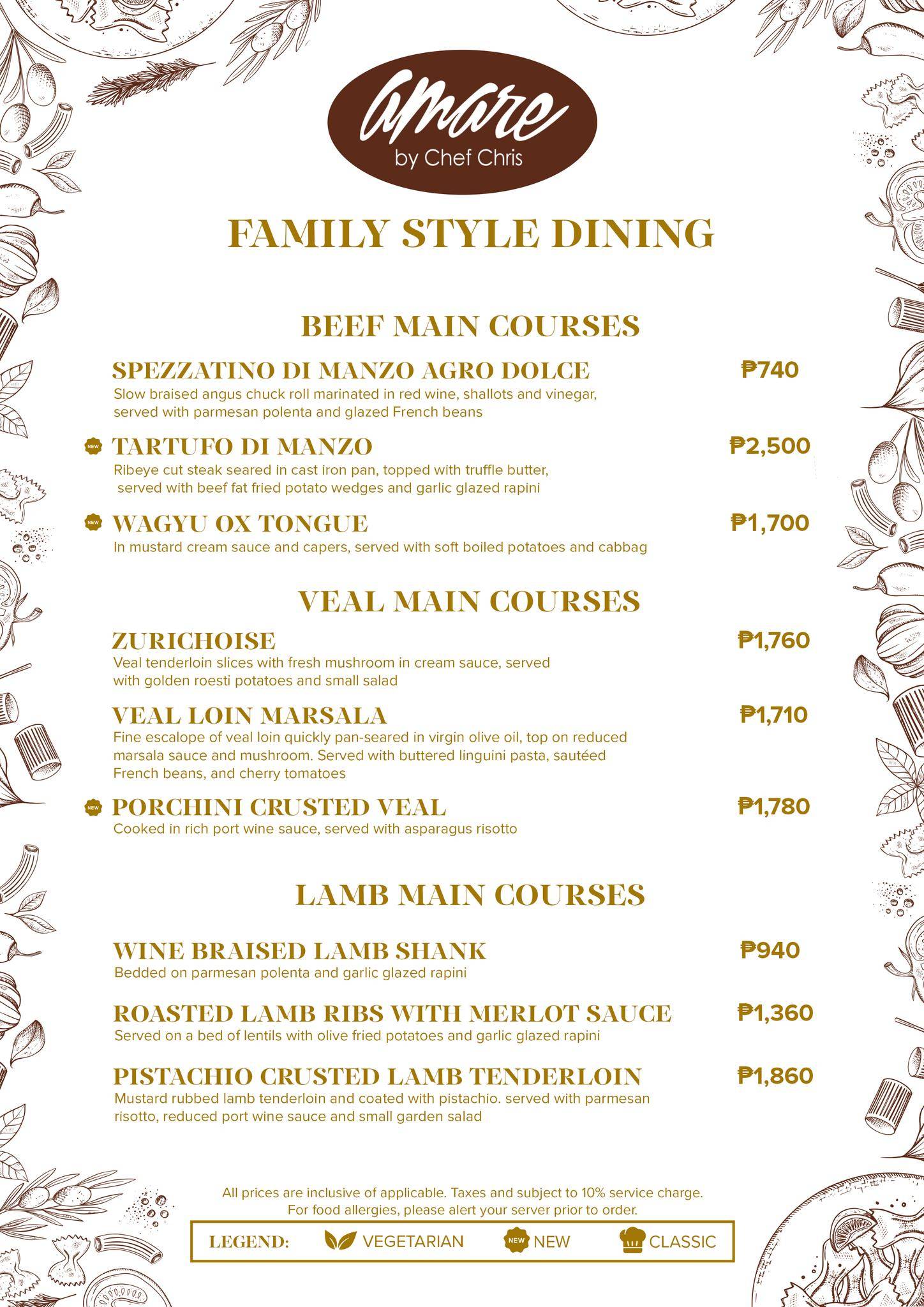 Menu at Amare by Chef Chris restaurant, Angeles, Royce Hotel M. A ...