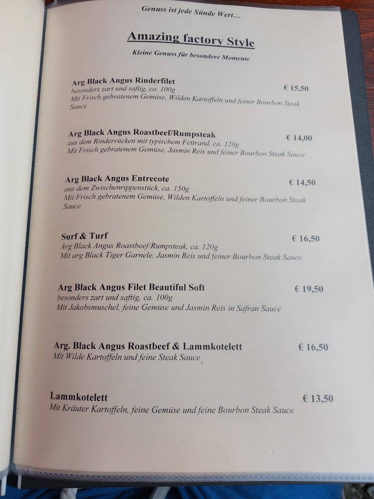 Speisekarte von Amazing Factory restaurant, Passau