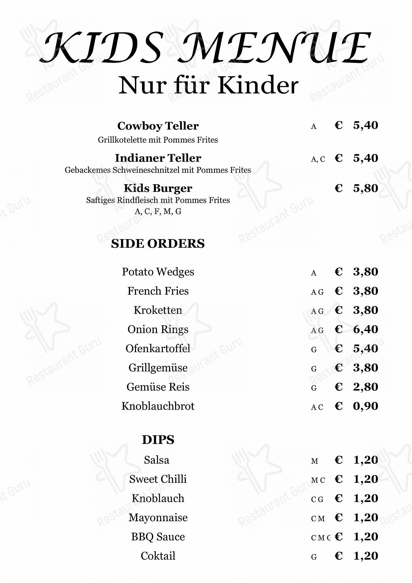 Menu at American Roadhouse steakhouse, Graz
