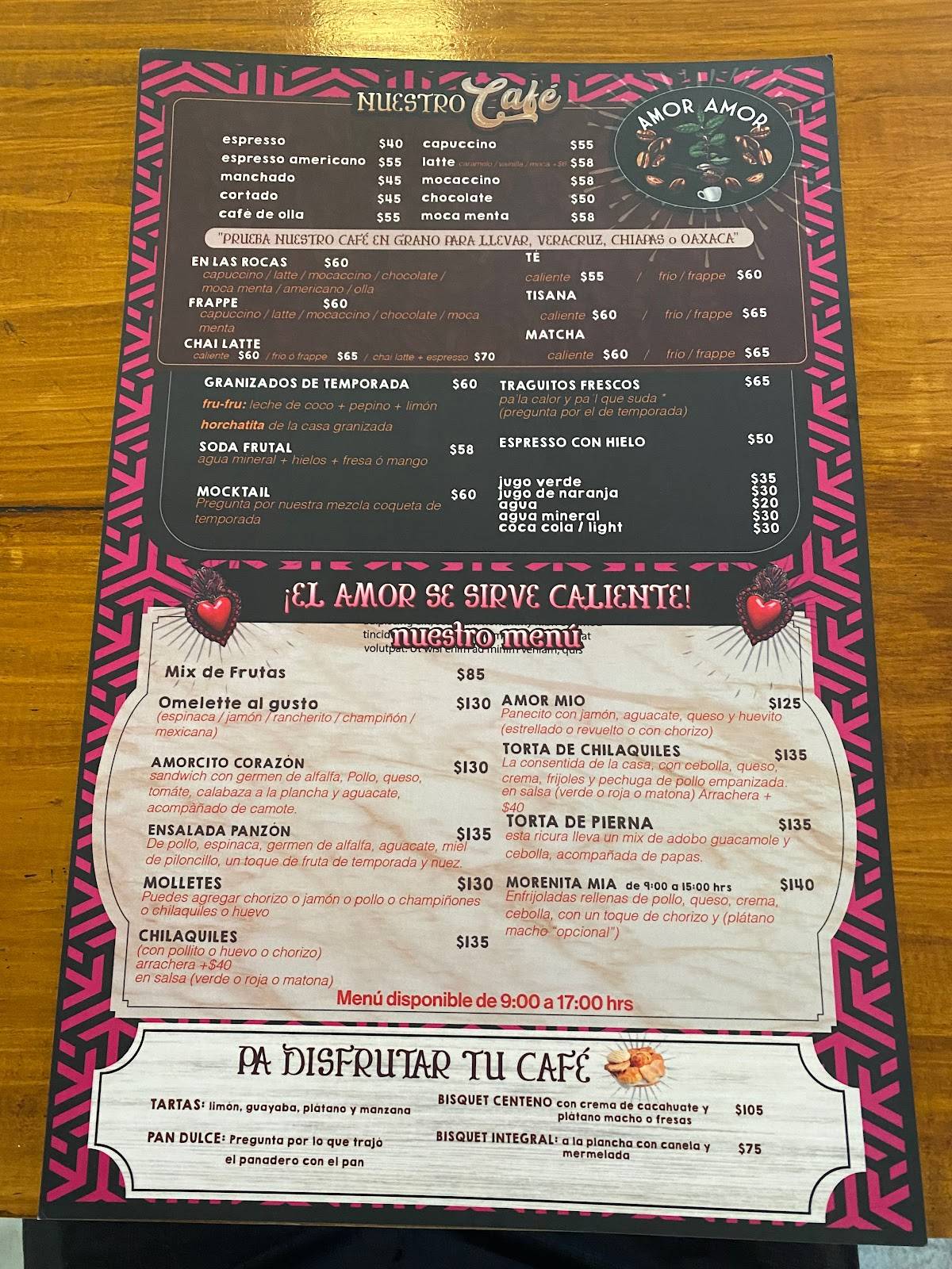 Menu at Amor Amor Café, Monterrey
