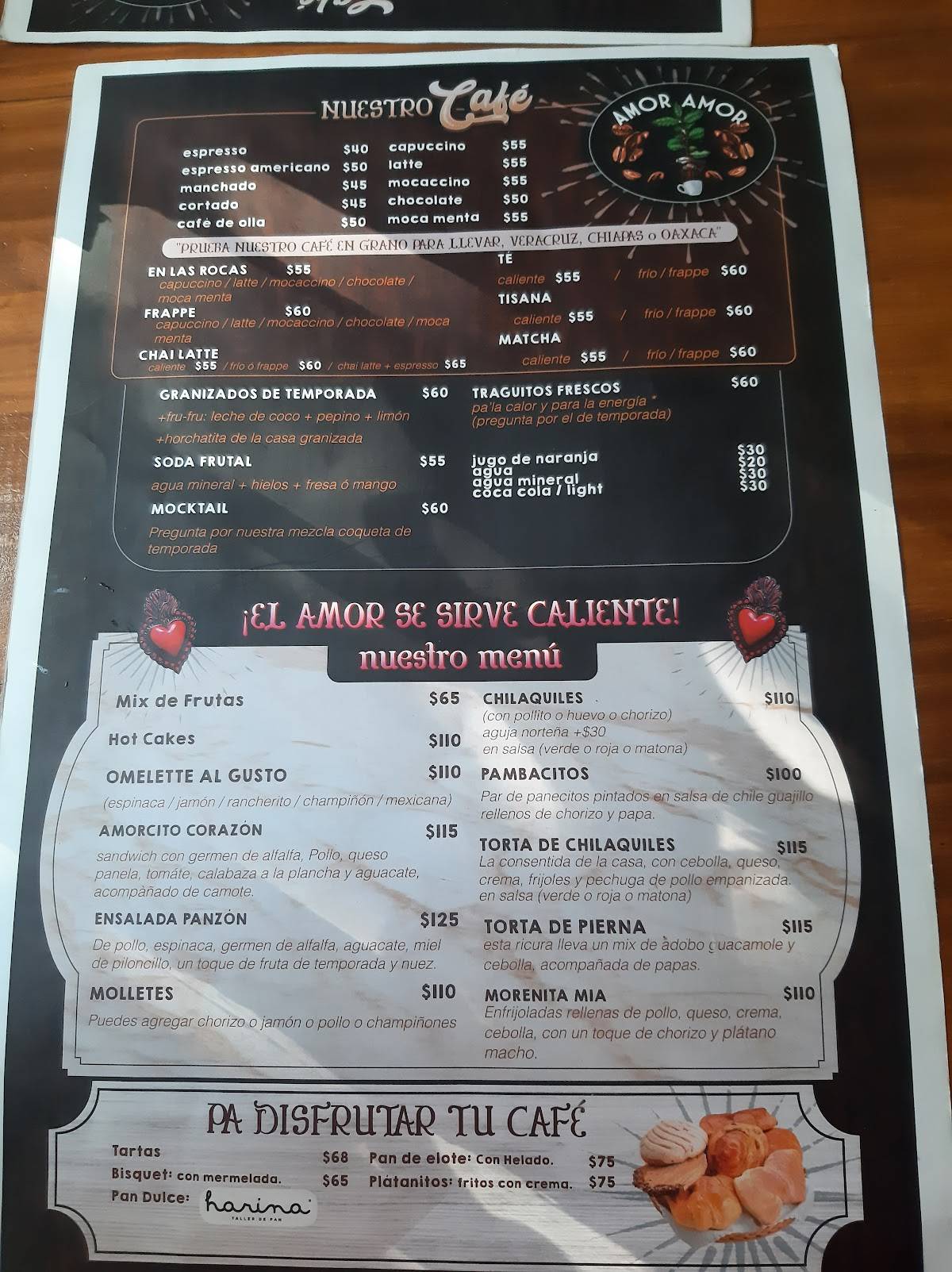 Menu at Amor Amor Café, Monterrey