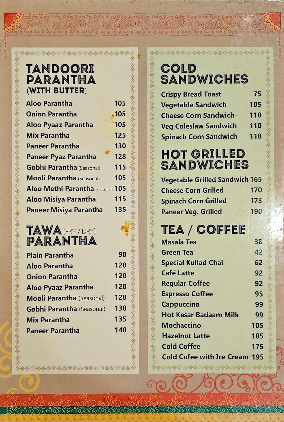 Menu at Amrik Sukhdev, Murthal, No.52