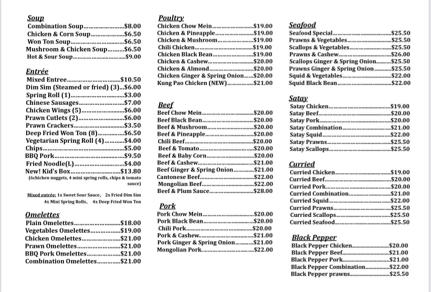 Menu at Amy's Cookin Chinese Take-away Shop fast food, Bellerive