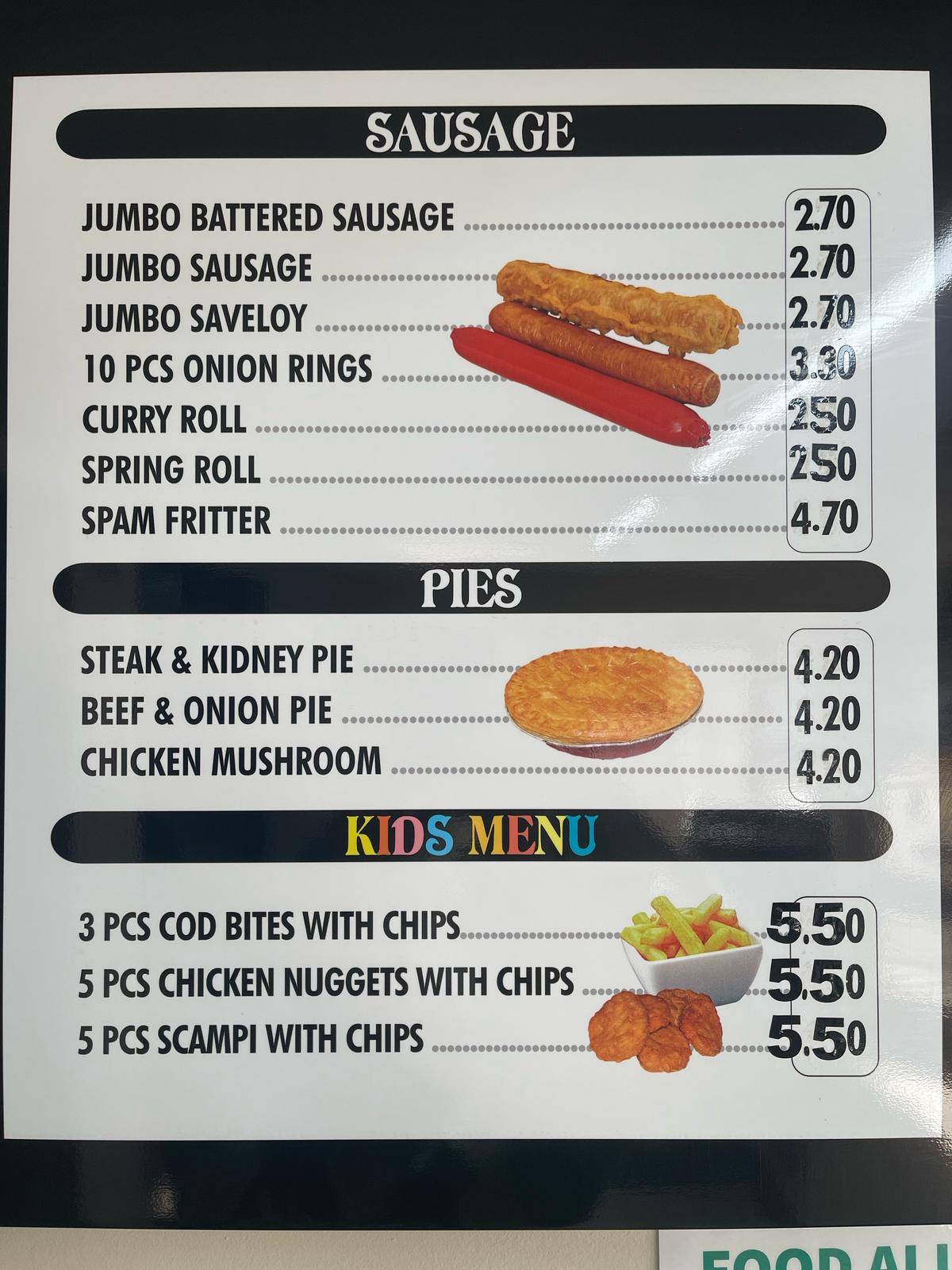 Menu at Anchor Fish & Chips fast food, Ongar