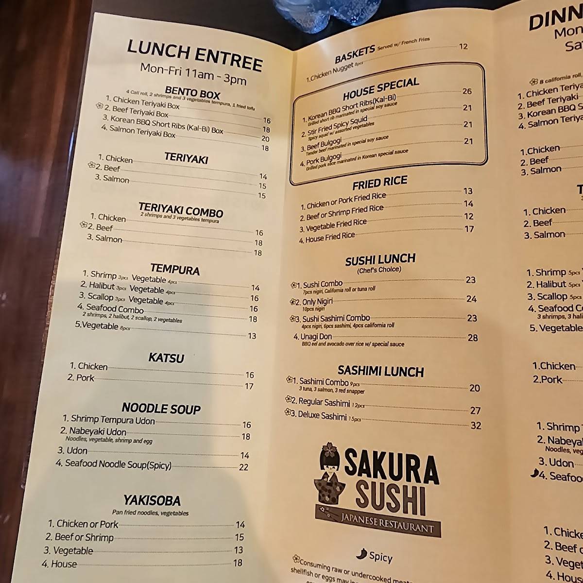 Menu at Sakura Sushi restaurant, Wasilla, 991 S Hermon Rd #600