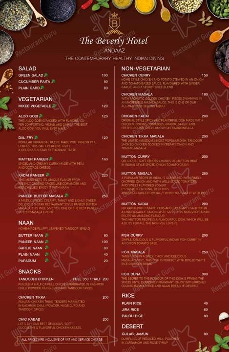 Menu at Andaaz - The Contemporary Healthy Indian Dining restaurant ...