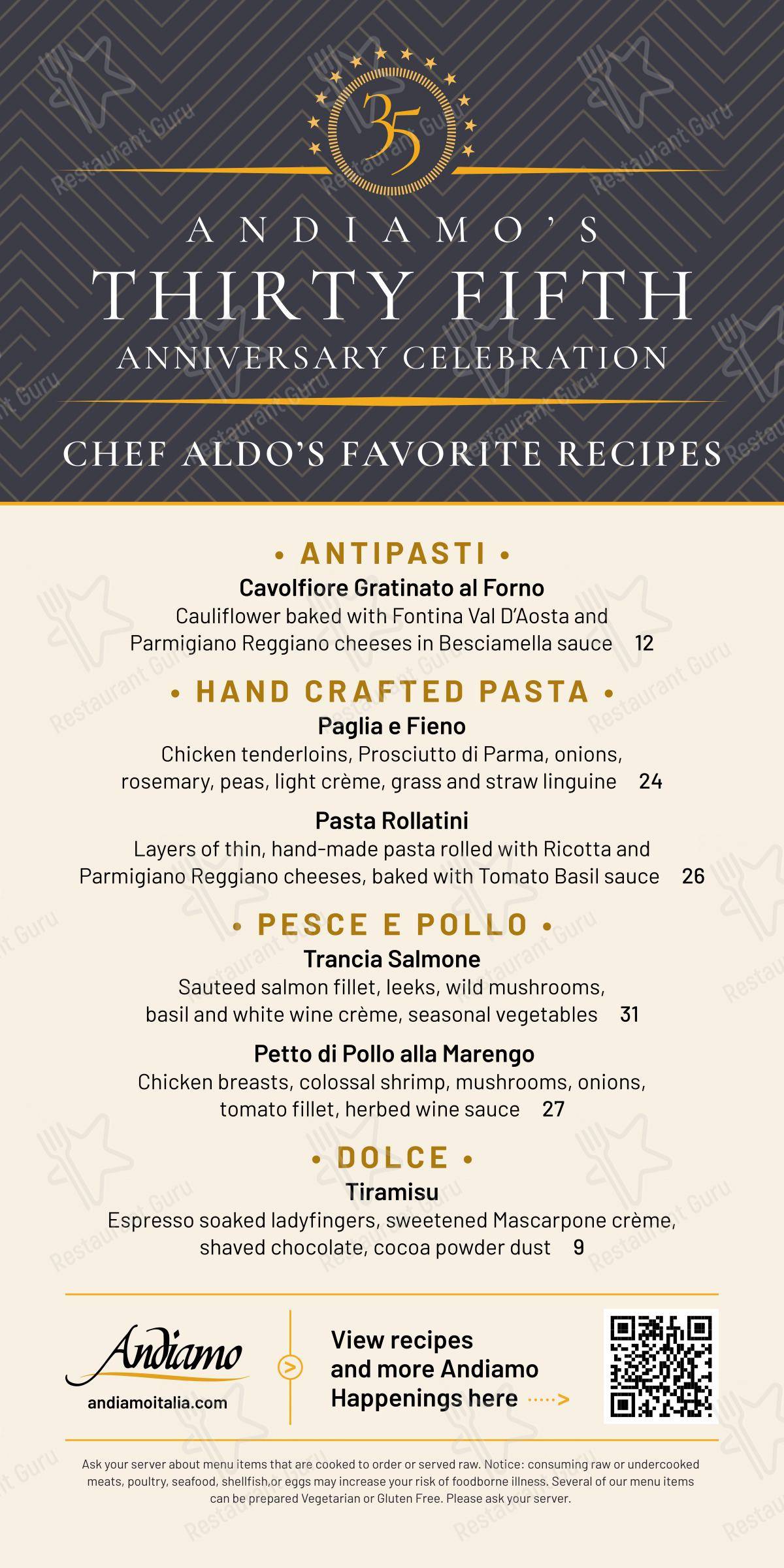 Menu at Andiamo Warren restaurant, Warren, E 14 Mile Rd
