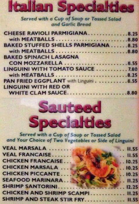 Menu at Andonios Diner restaurant, Philadelphia