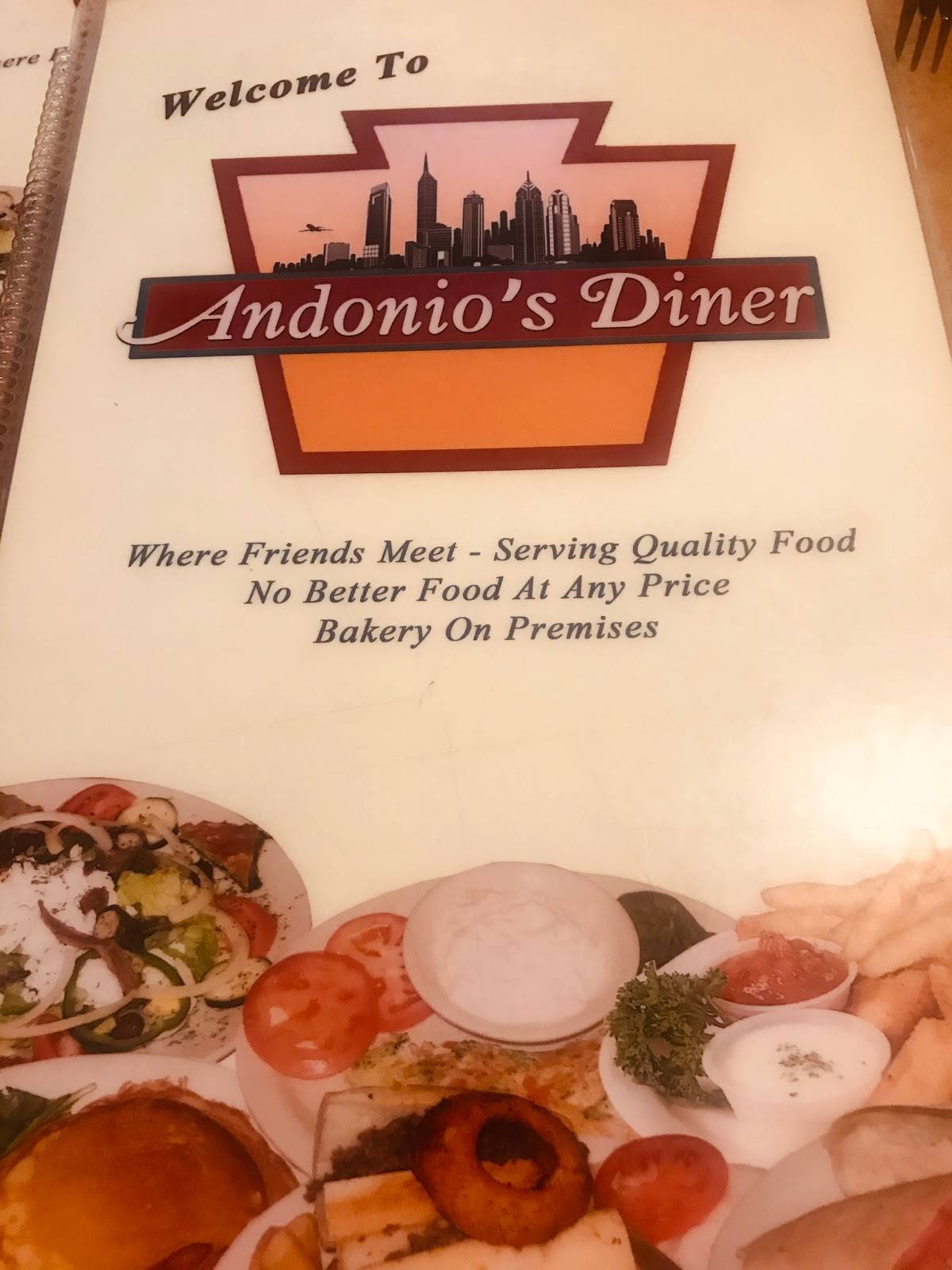 Menu at Andonios Diner restaurant, Philadelphia