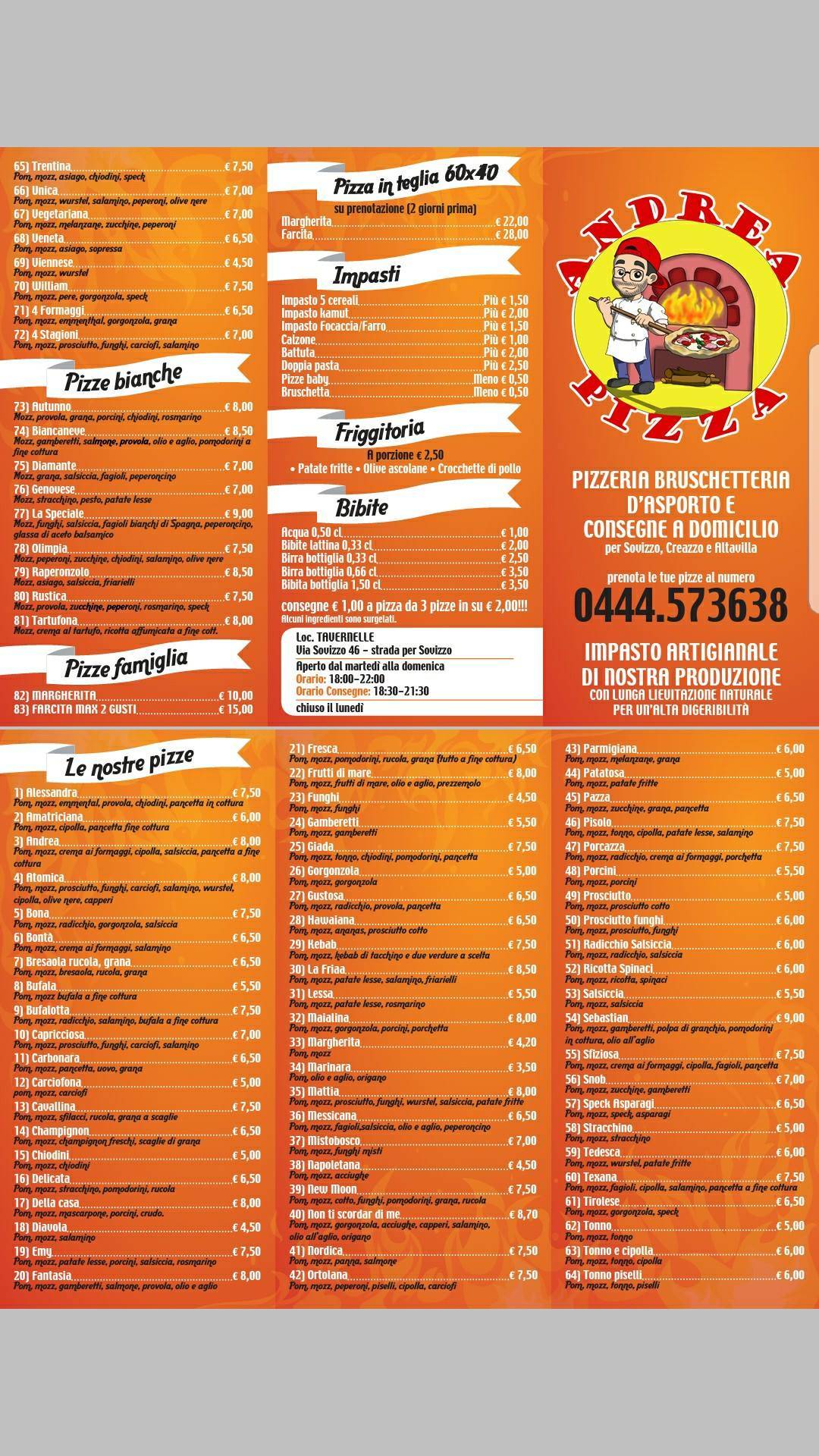 Menu da Andrea Pizza pizzeria, Altavilla Vicentina