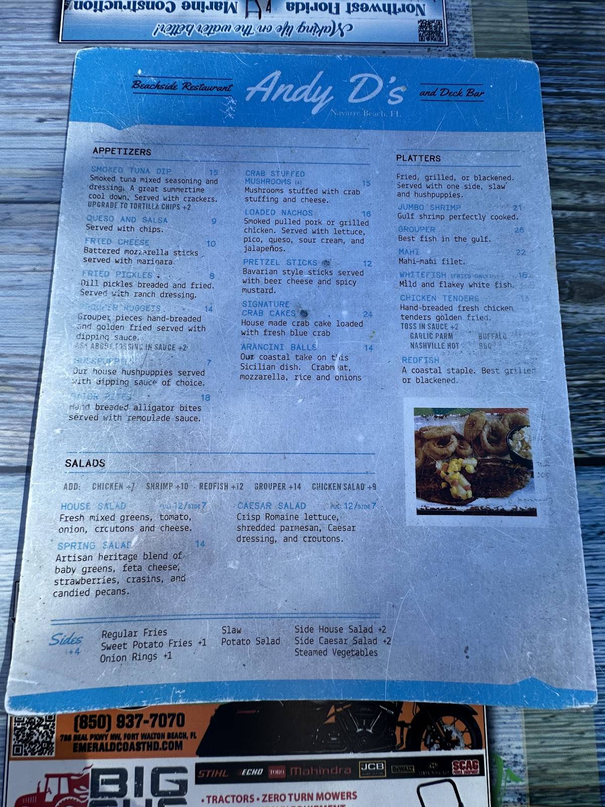 Menu at Andy D's Beachside Restaurant & Deck Bar, Navarre