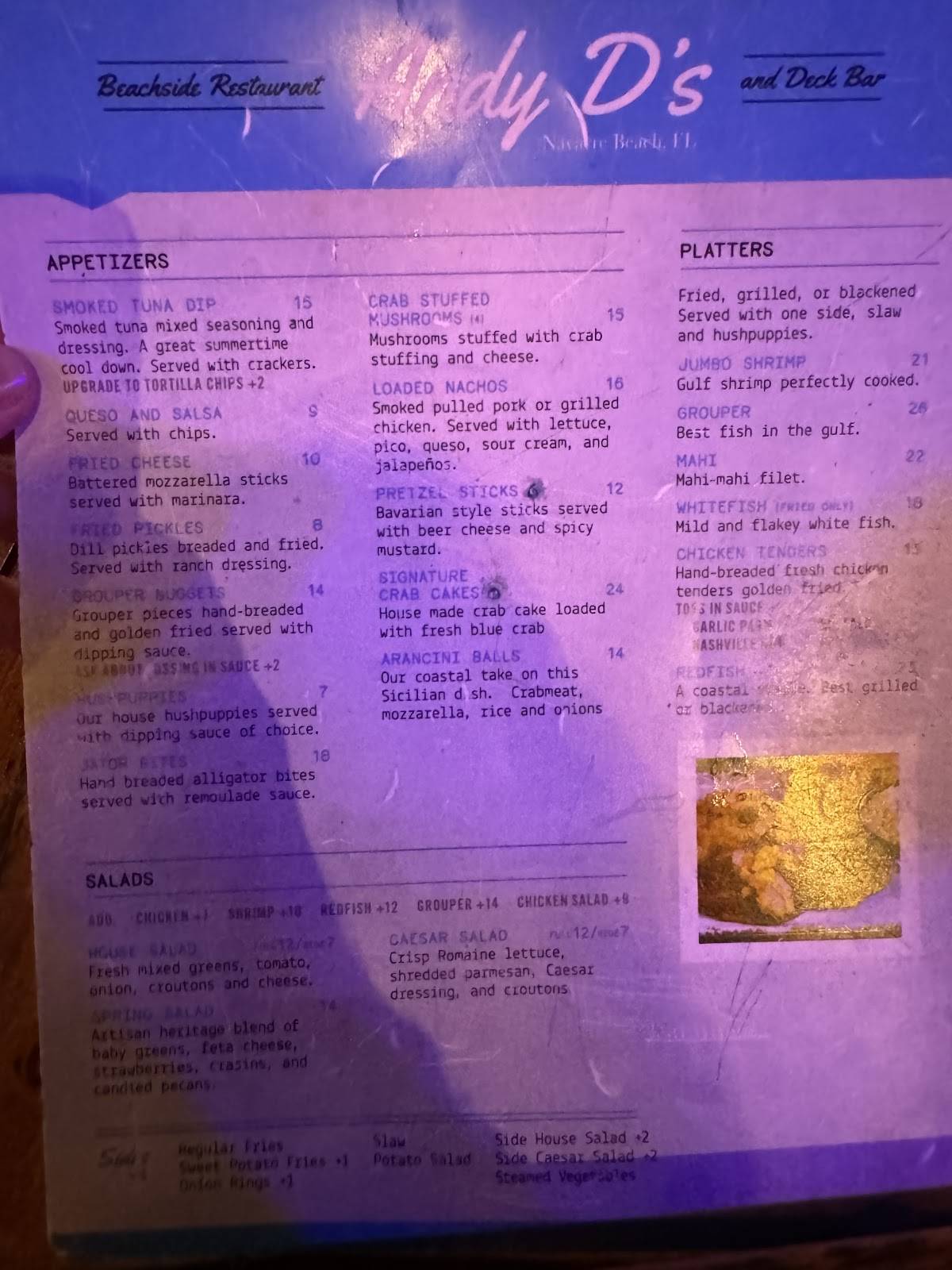 Menu at Andy D's Beachside Restaurant & Deck Bar, Navarre
