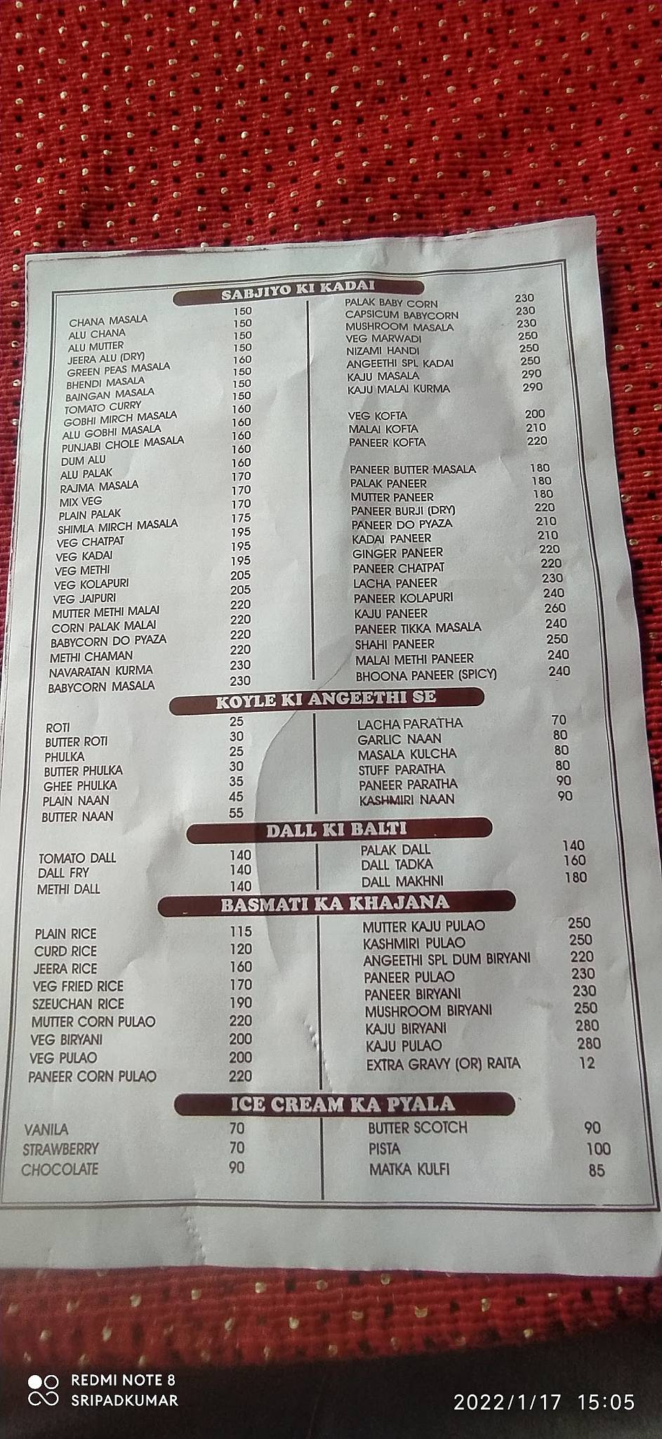 Menu at Angeethi Restaurant, Nizamabad, Near Indira Gandhi Statue ...