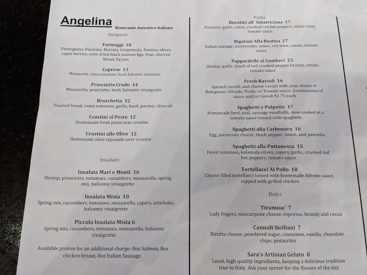 Menu at Angelina Restaurant, Green Bay