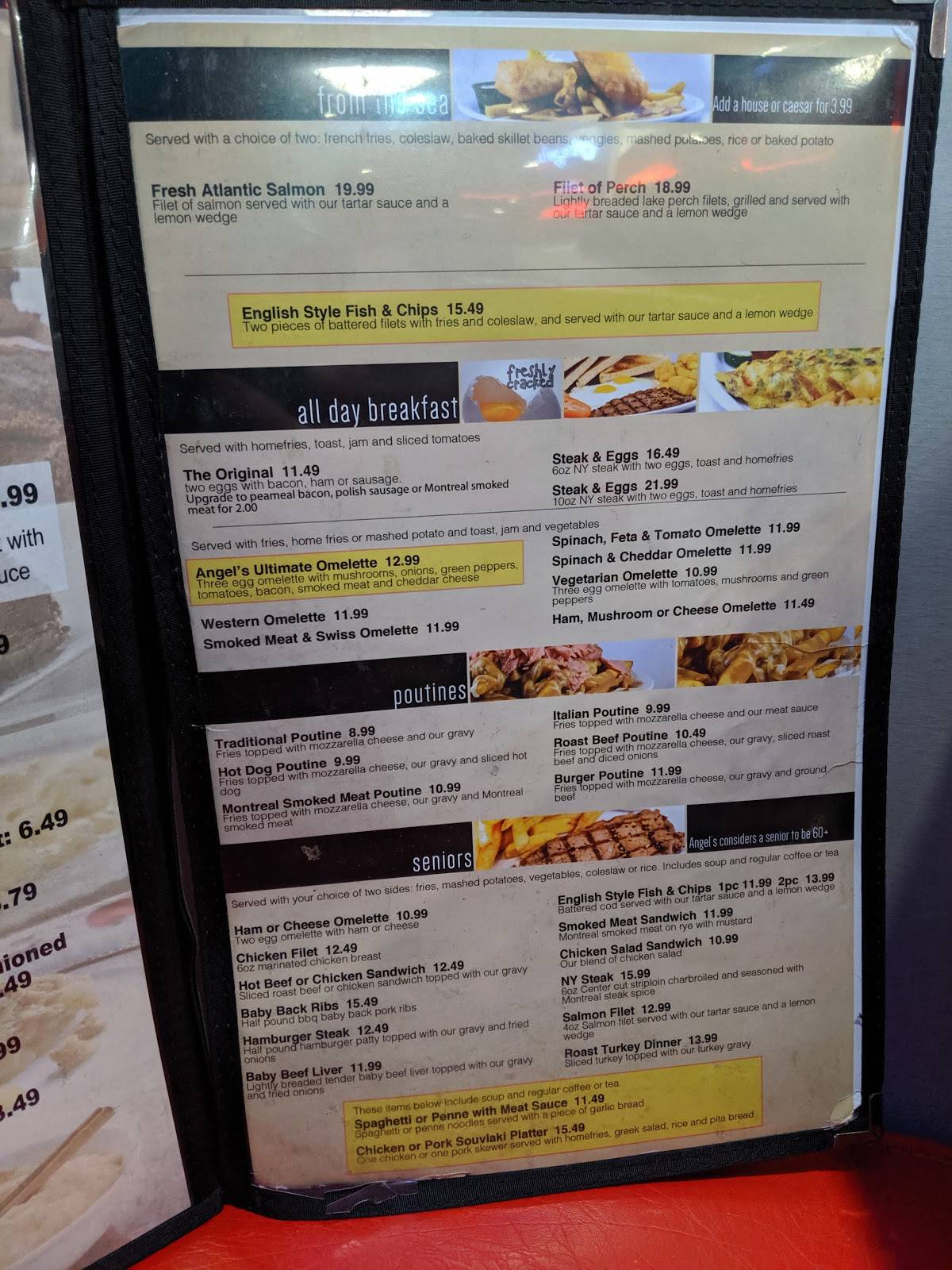 Menu at Angel's Diner restaurant, Guelph