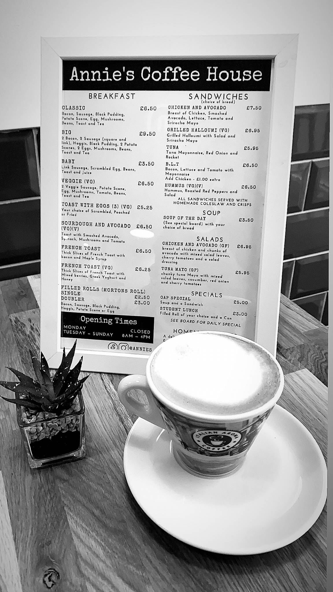 Carta de Annies Coffee House, Glasgow