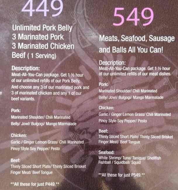 Menu at Annyeong Samgyupsal restaurant, Silang