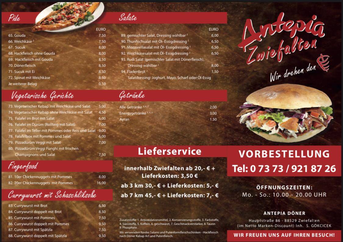 Speisekarte von Antepia Zwiefalten restaurant, Zwiefalten