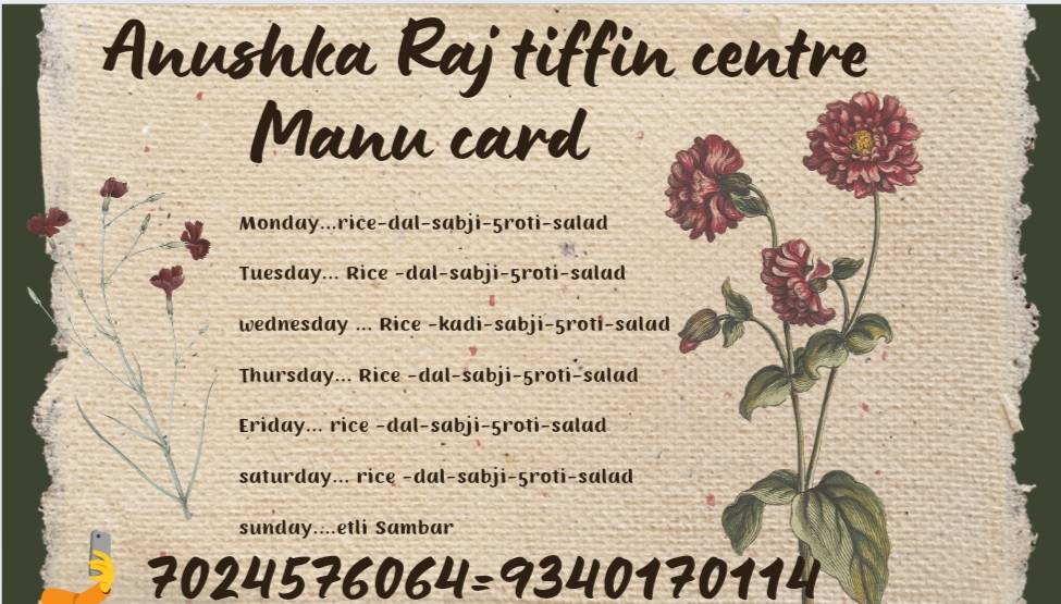 Menu at Anushka raj tiffin centre, Indore