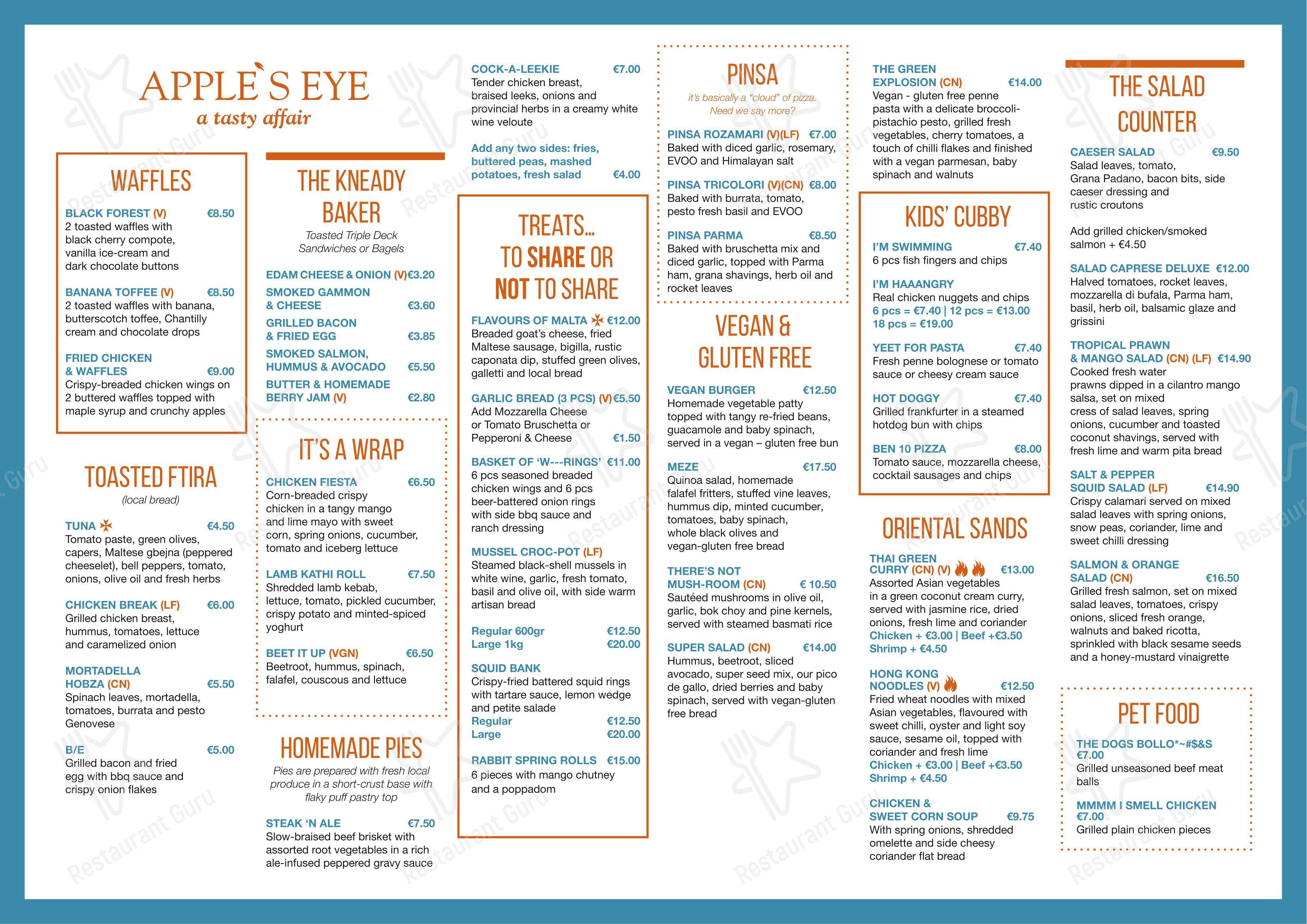 Menu at Apple's Eye Restaurant, Mellieha