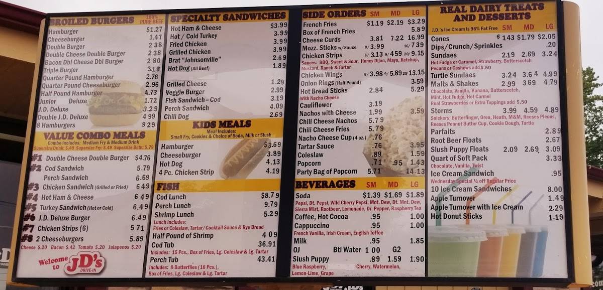 Menu at JD's Drive-In fast food, Appleton