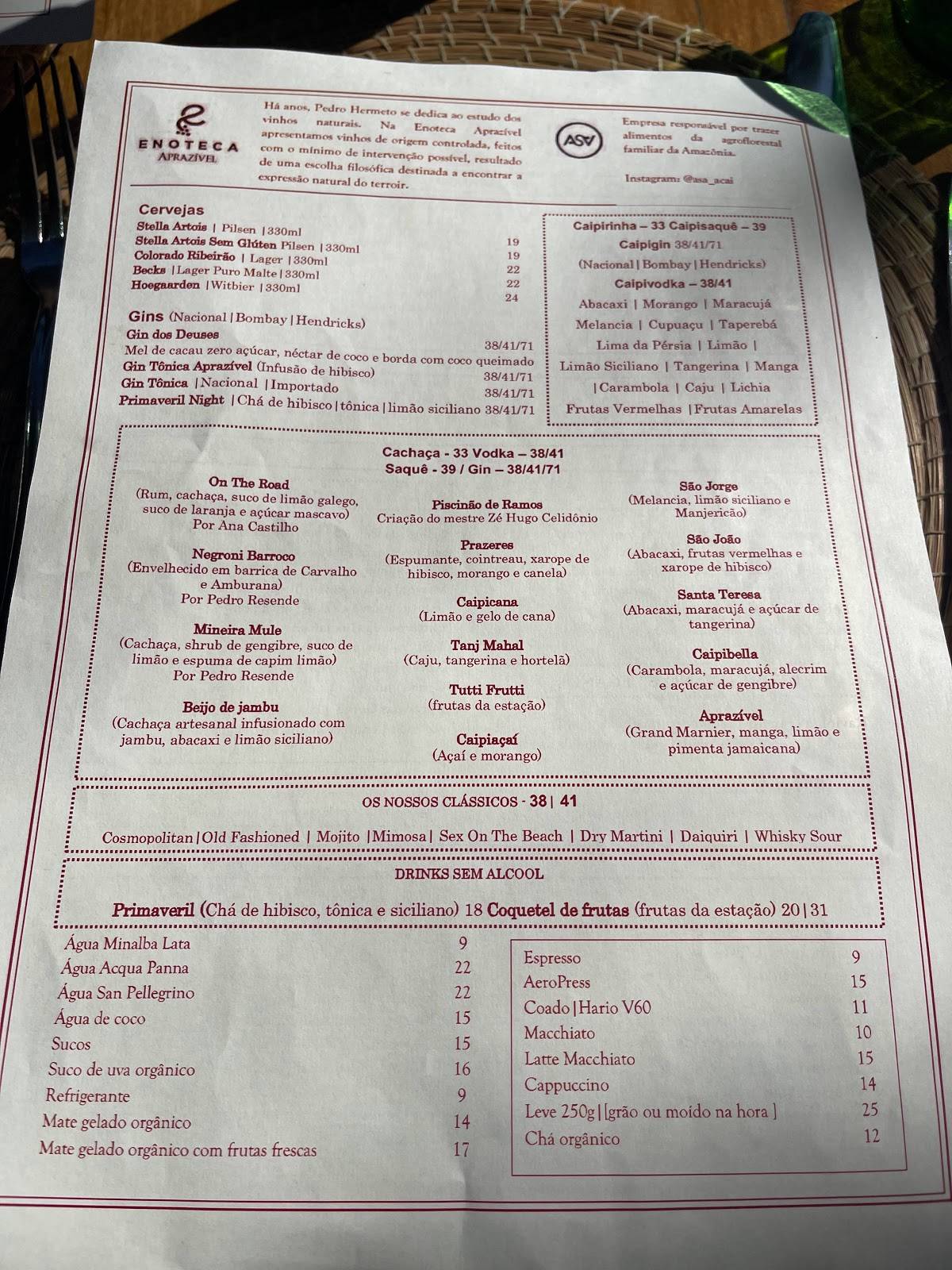 Menu em Aprazível restaurante, Rio de Janeiro