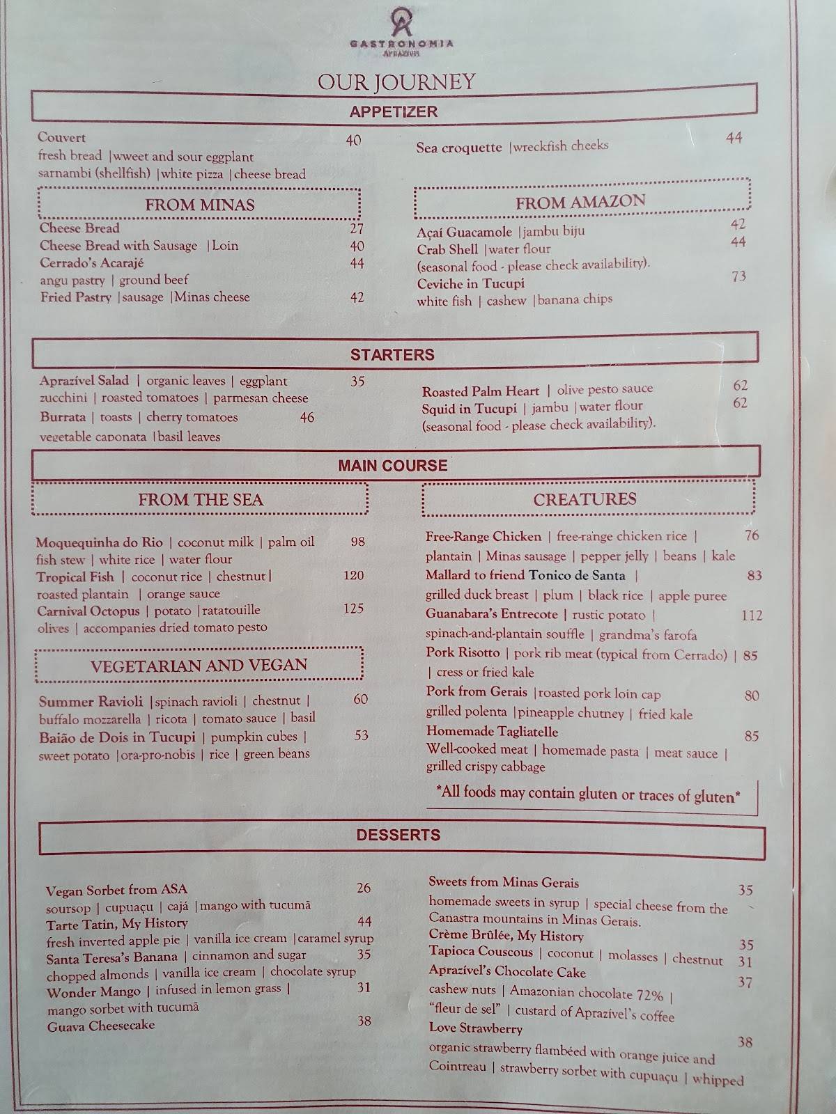 Menu em Aprazível restaurante, Rio de Janeiro
