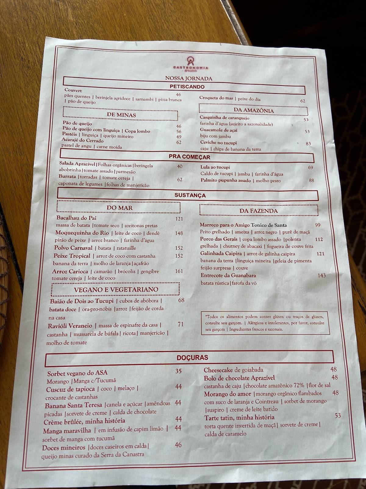 Menu em Aprazível restaurante, Rio de Janeiro