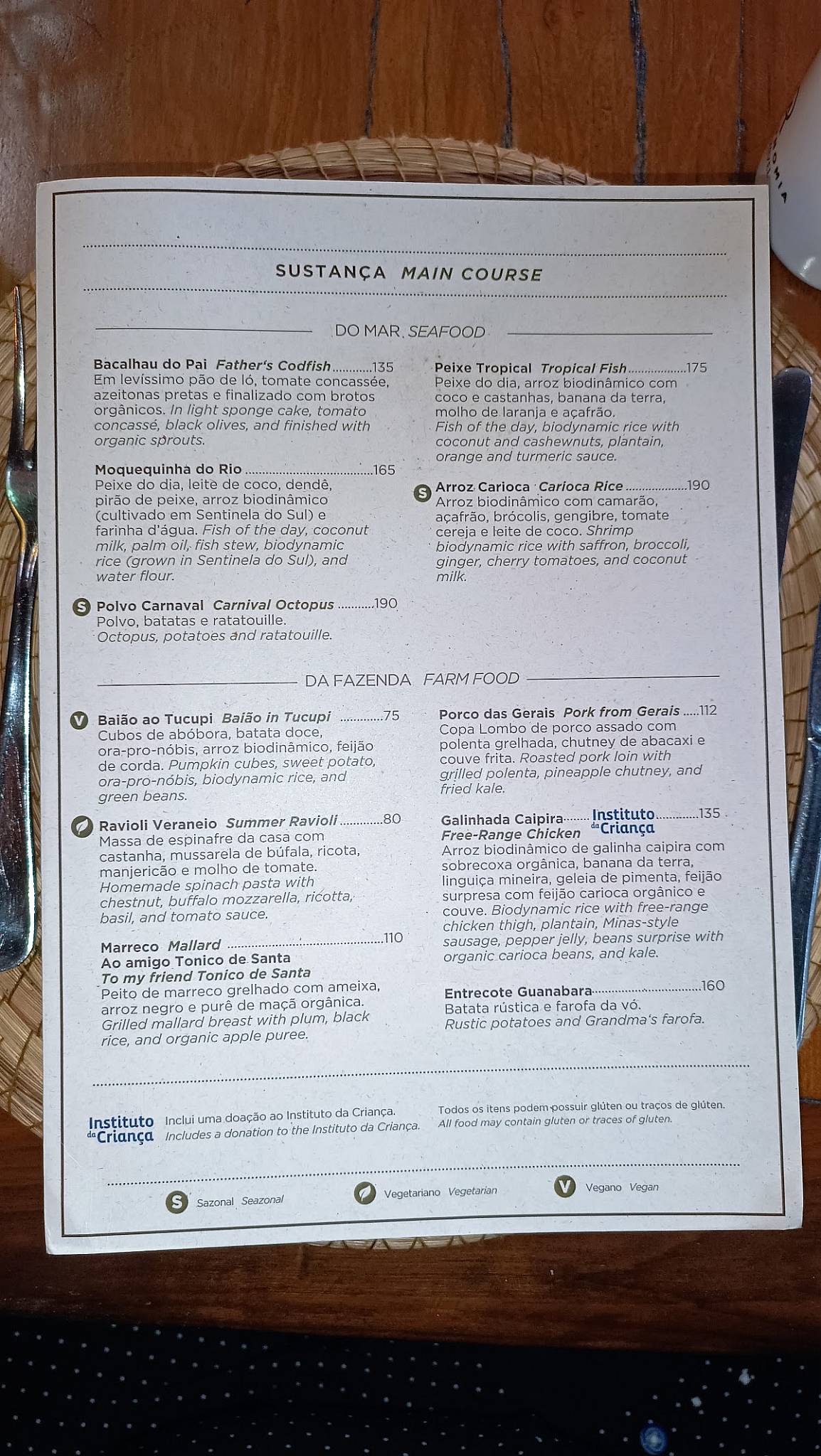 Menu em Aprazível restaurante, Rio de Janeiro