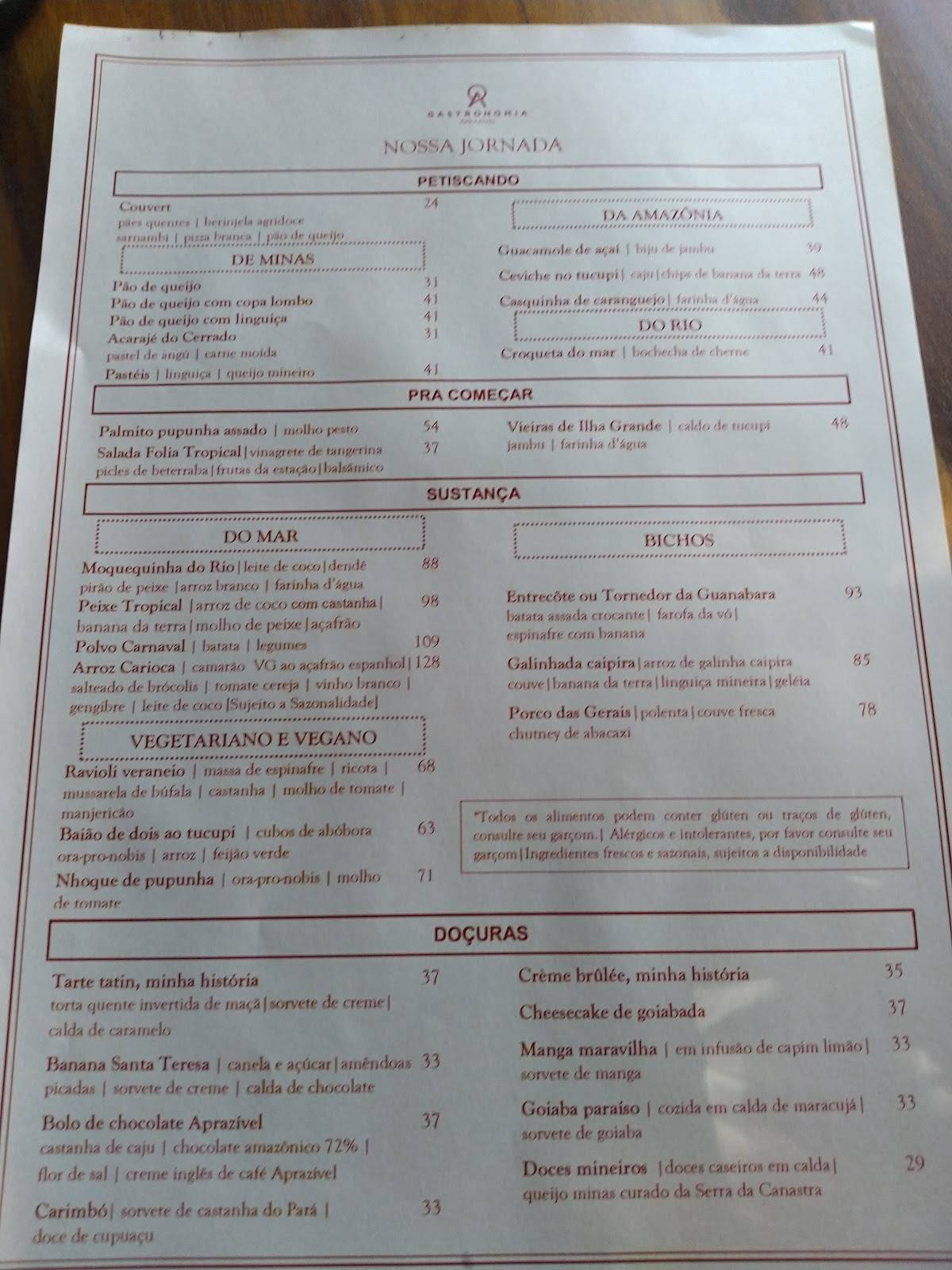 Menu em Aprazível restaurante, Rio de Janeiro