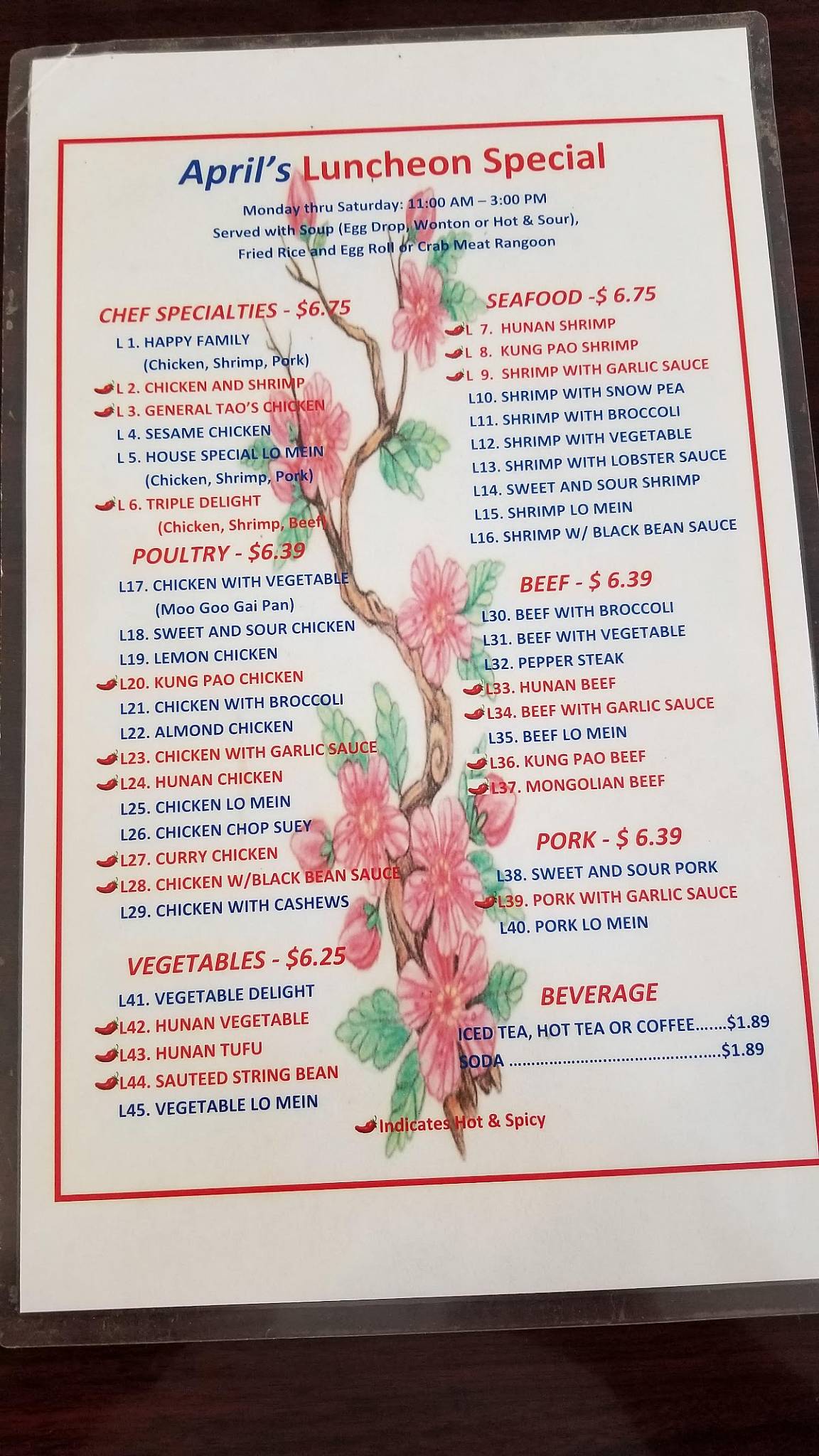 Menu at April's Chinese Restaurant, San Antonio