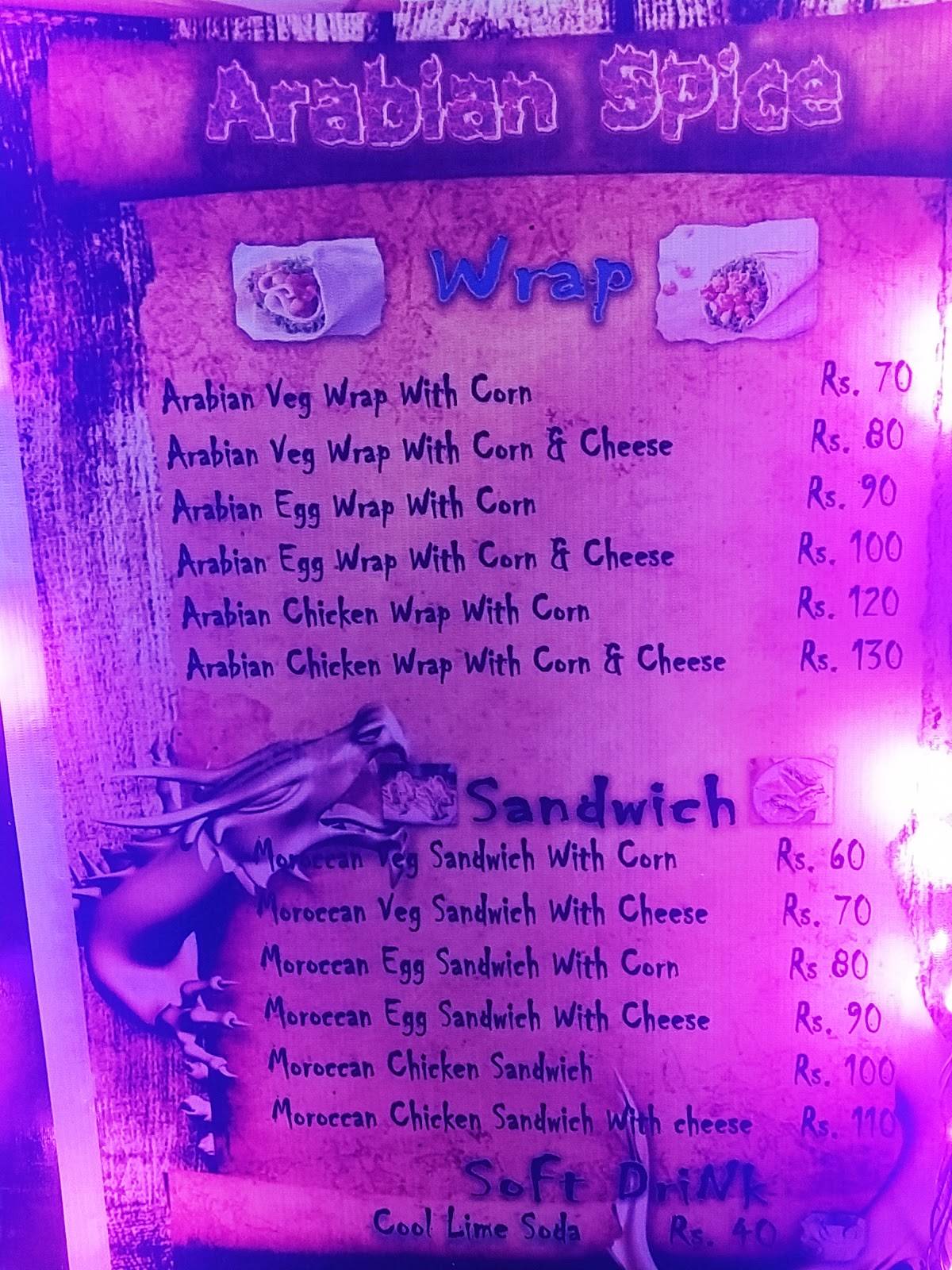Menu at Arabian Spice, Maheshtala