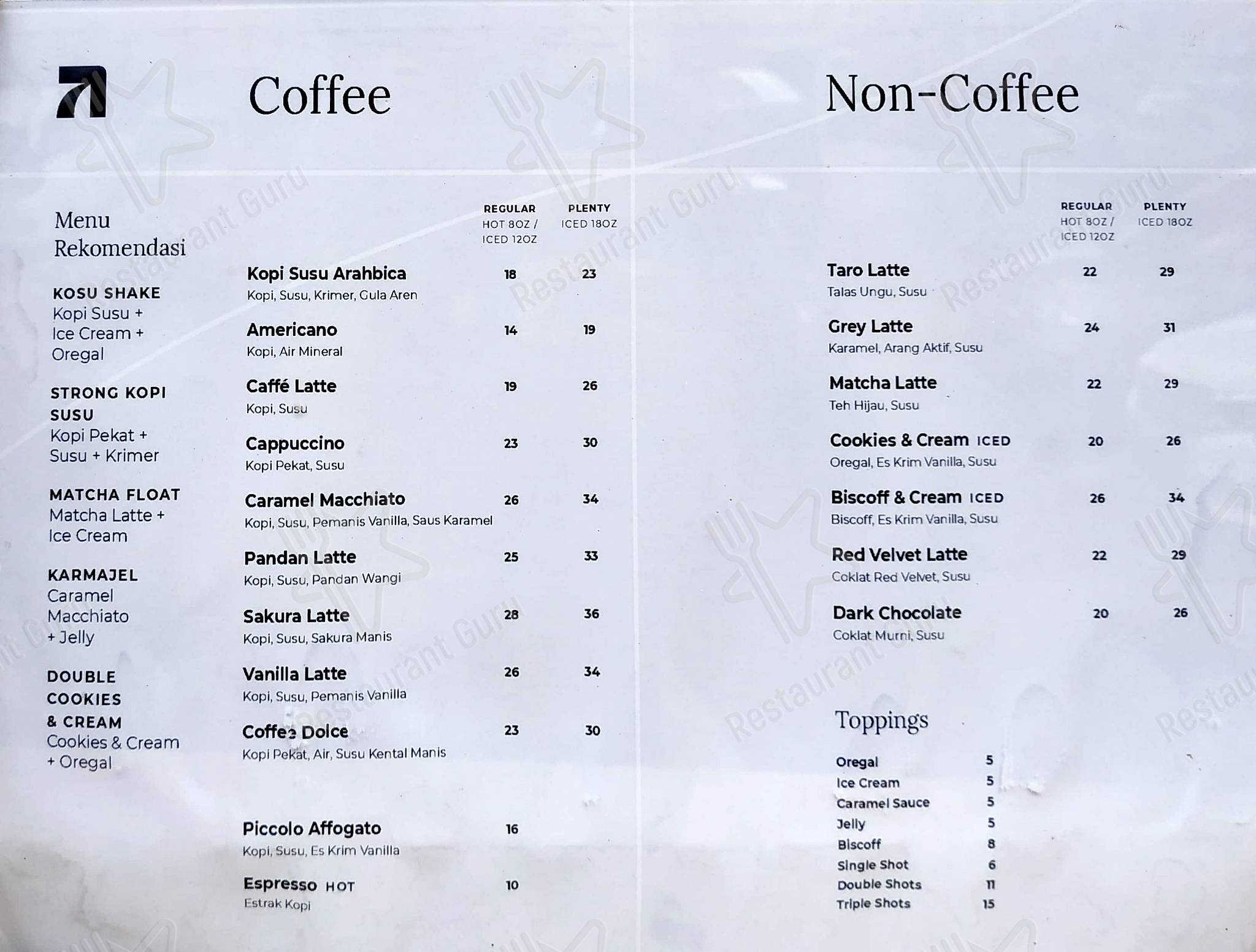 Menu at Arah Kopi Taman Puring, South Jakarta, Jl. Kyai Maja No.37
